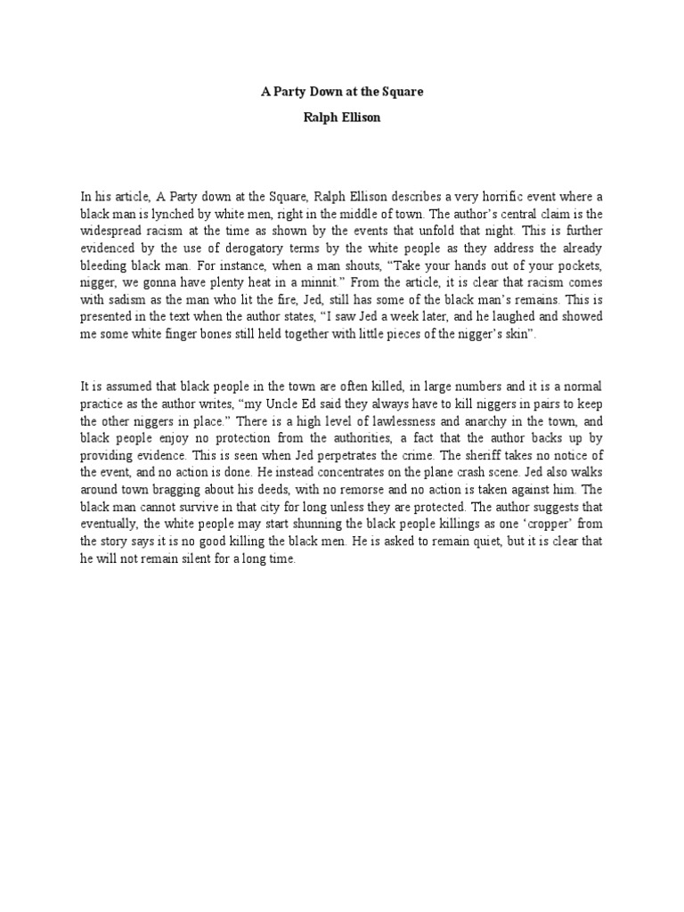 Lynching and Racism in Ellison's Narrative | PDF | Mystery, Thriller ...