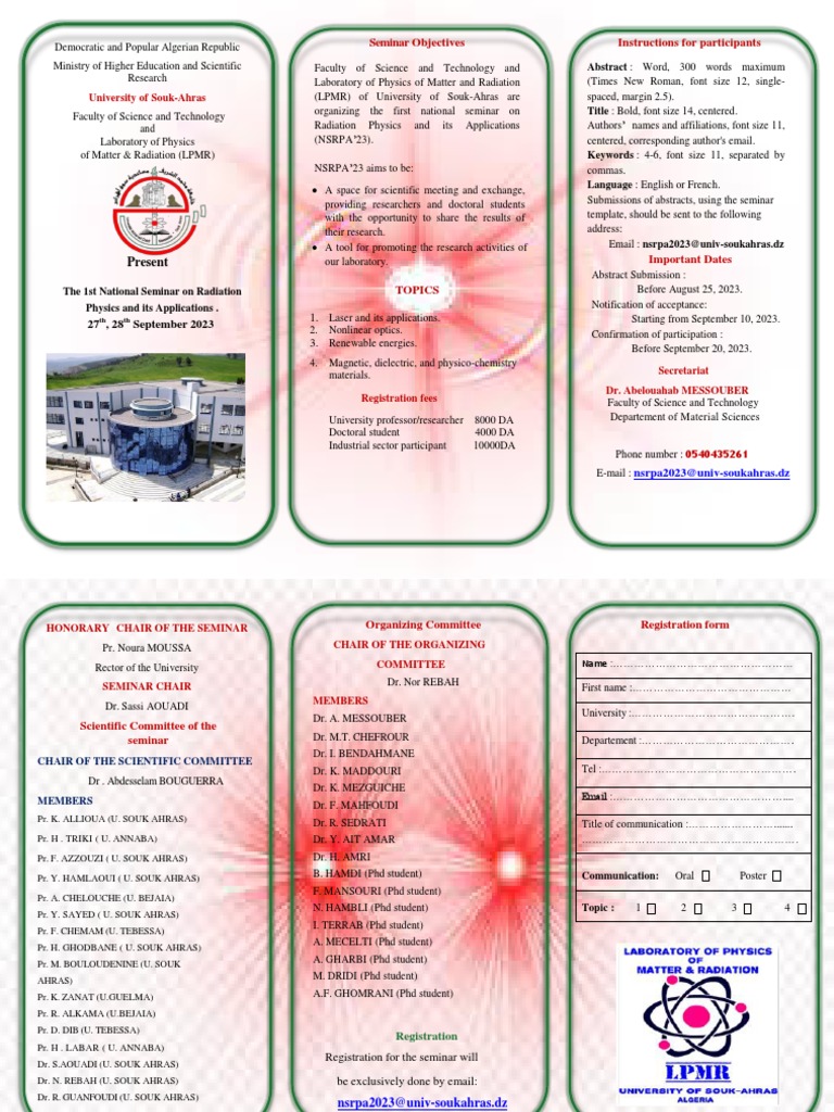 NSRPA 2023 Souk Ahras University | PDF | Physical Sciences | Physics