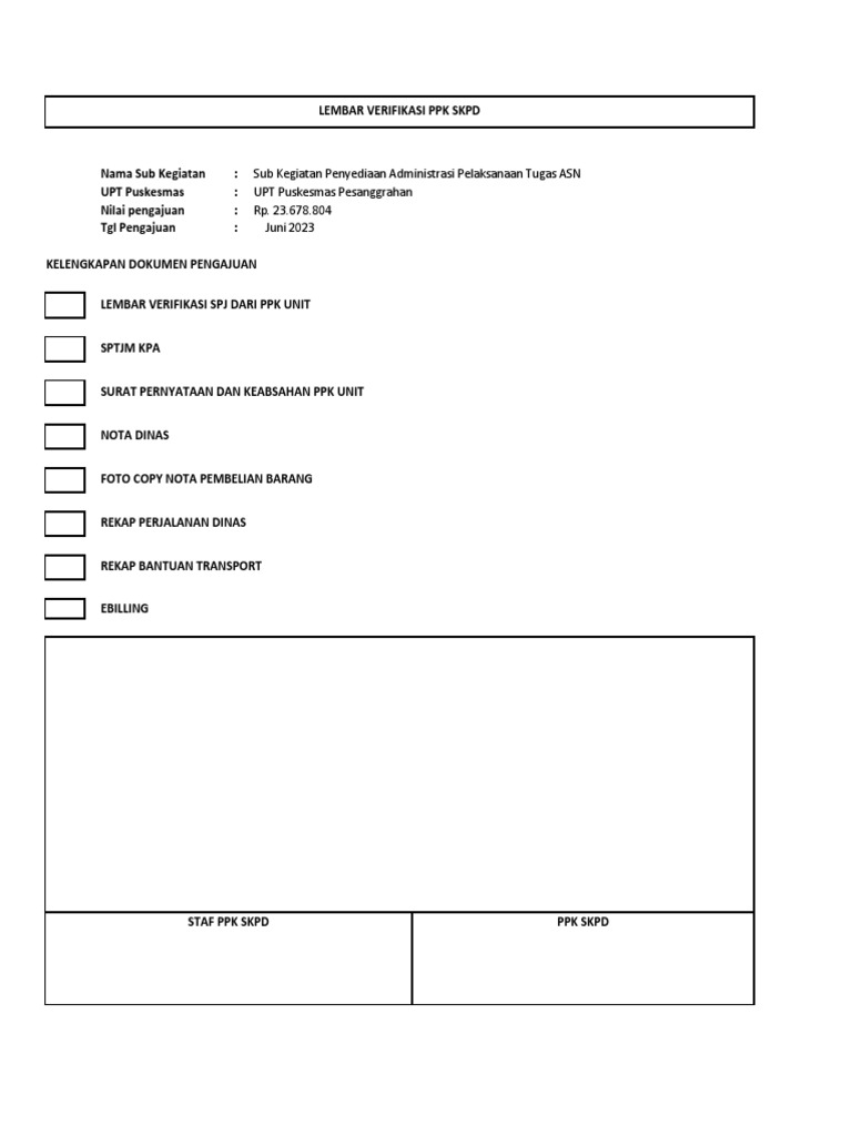 Form Verifikasi PPK SKPD-1 | PDF | Pengelolaan Keuangan & Uang