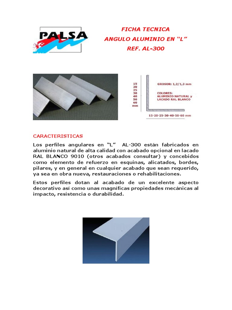 Ficha Tecnica Angulo L Aluminio | PDF
