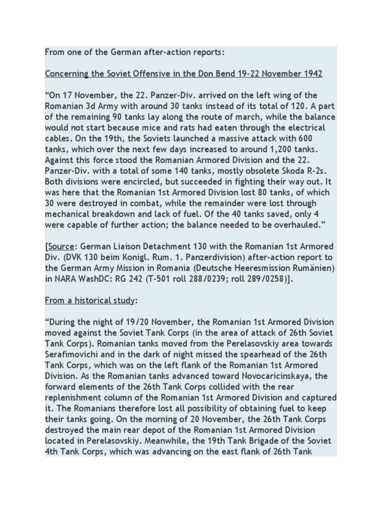 Romanian 1st Armored Division Losses | PDF