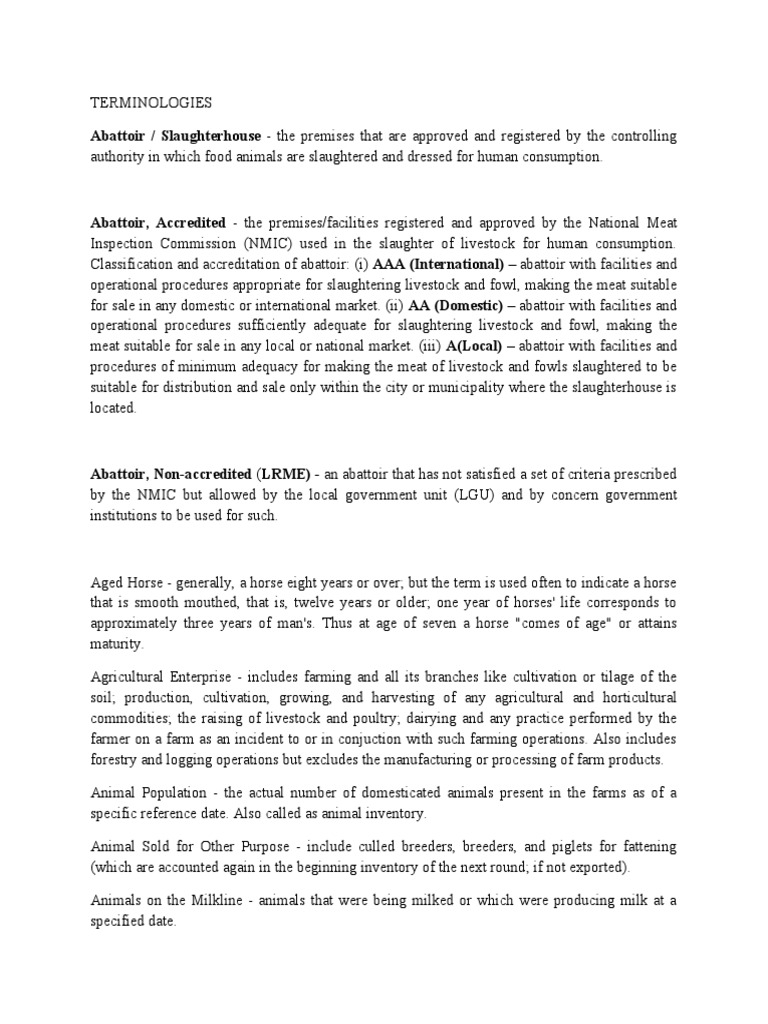 Animal Science Terminologies | PDF | Cattle | Slaughterhouse