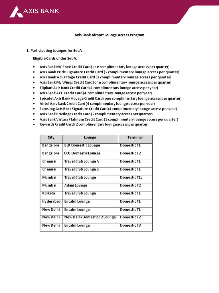 Axis Bank Airport Lounge Access Program | PDF