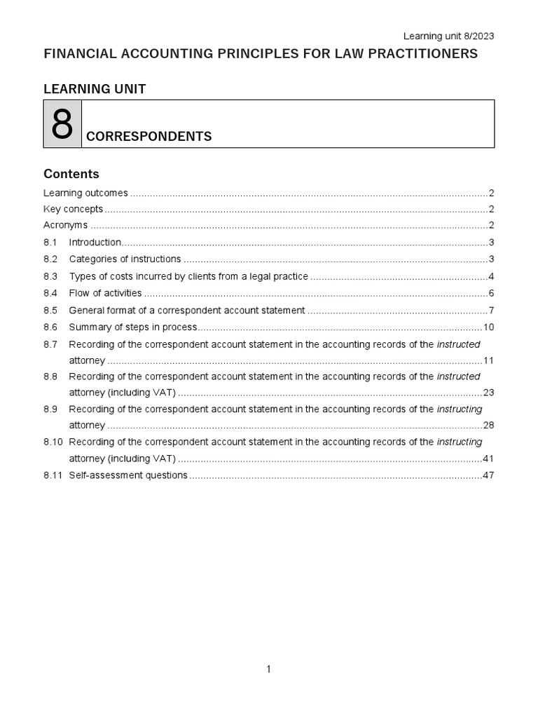 FAC1503 - 2023 - Learning Unit 8 | PDF | Debt | Lawyer