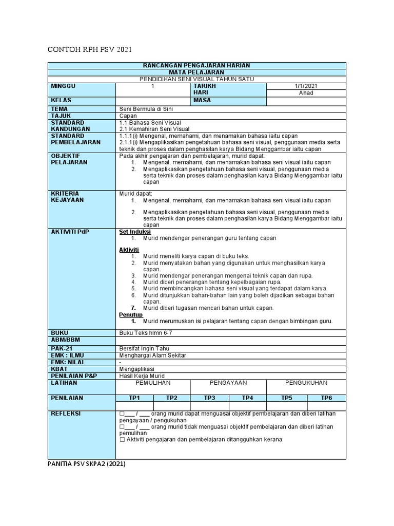 Contoh RPH PSV | PDF