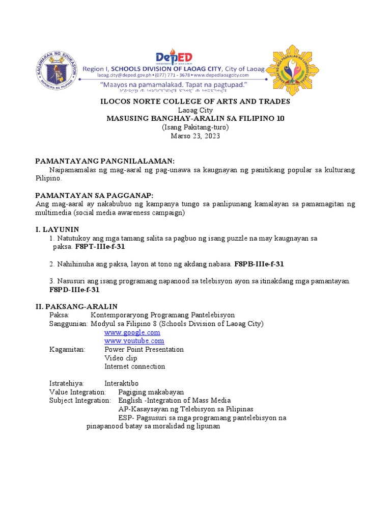 Grade 8 Lesson Plan | PDF