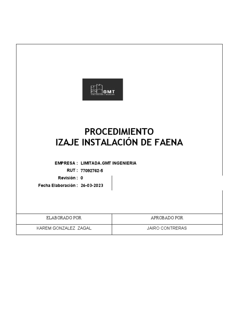 PROC-ELEC-36 Procedimiento Izaje Instalación de Faena | PDF