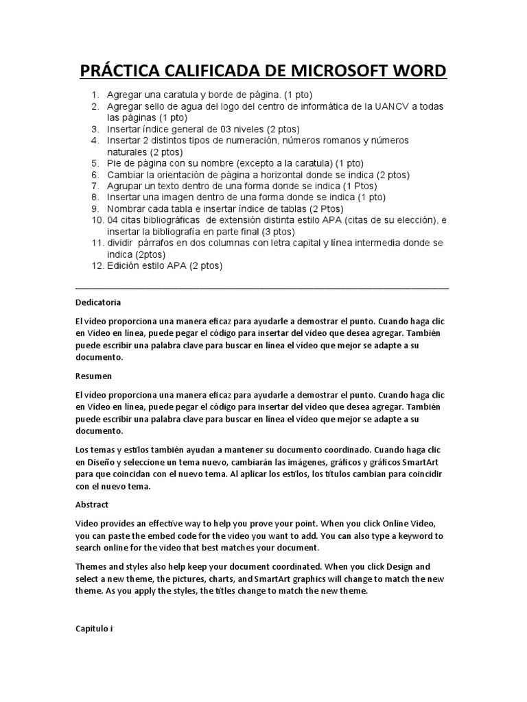 Práctica Calificada de Microsoft Word 2023 | PDF | Microsoft Word | Vídeo