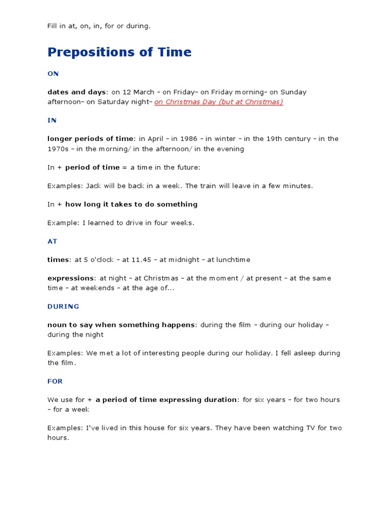 Preposition Exercise | PDF | Workweek And Weekend