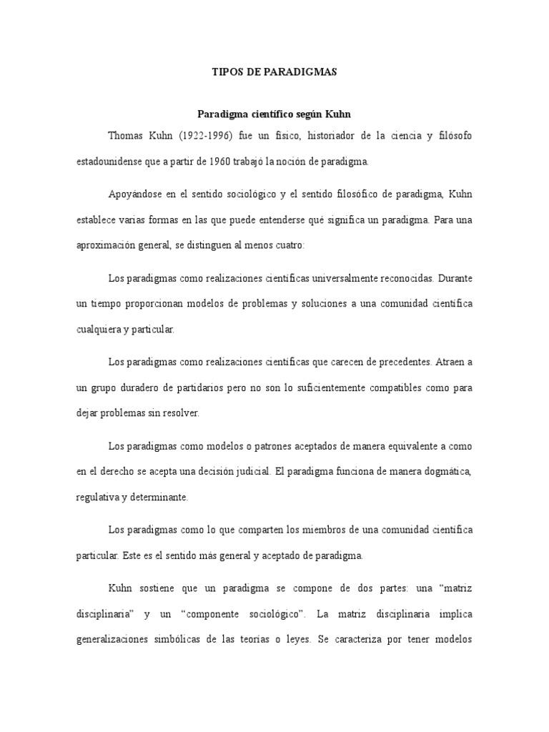 Tipos de Paradigma | PDF | Paradigma | Constructivismo (filosofía de la ...
