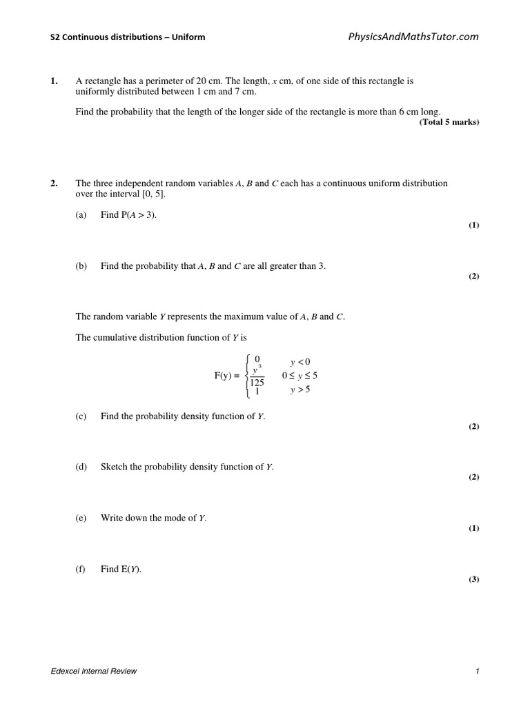 S2 Continuous Distributions - Uniform | PDF | Teaching Methods & Materials