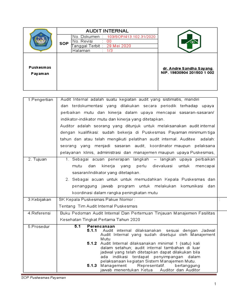 SOP Audit Internal Puskesmas Payaman | PDF