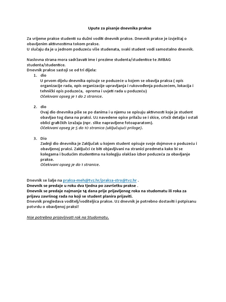 Upute Za Pisanje Dnevnika Prakse | PDF
