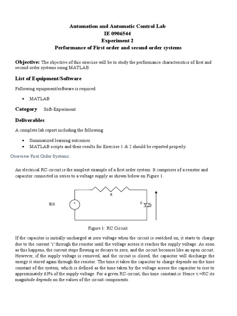 Experiment 2 Performance of First Order and Second Order Systems | PDF | Capacitor | Electrical ...