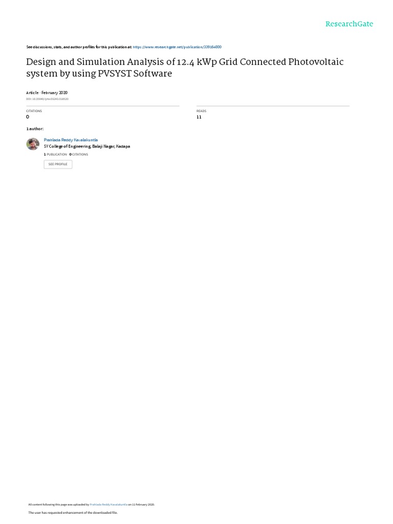 Design And Simulation Analysis Of 12 4 Kwp Grid Connected Photovoltaic System By Using Pvsyst
