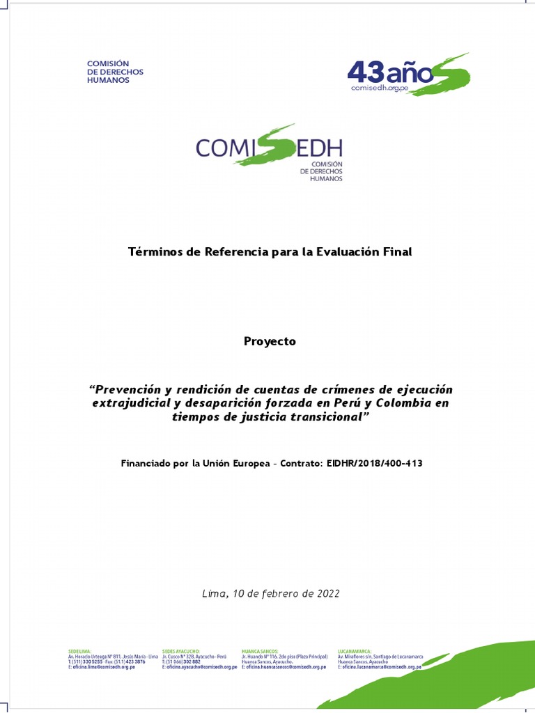 TDR Evaluación Final Proyecto COMISEDH-CJL | PDF | Ciencias sociales | Derecho