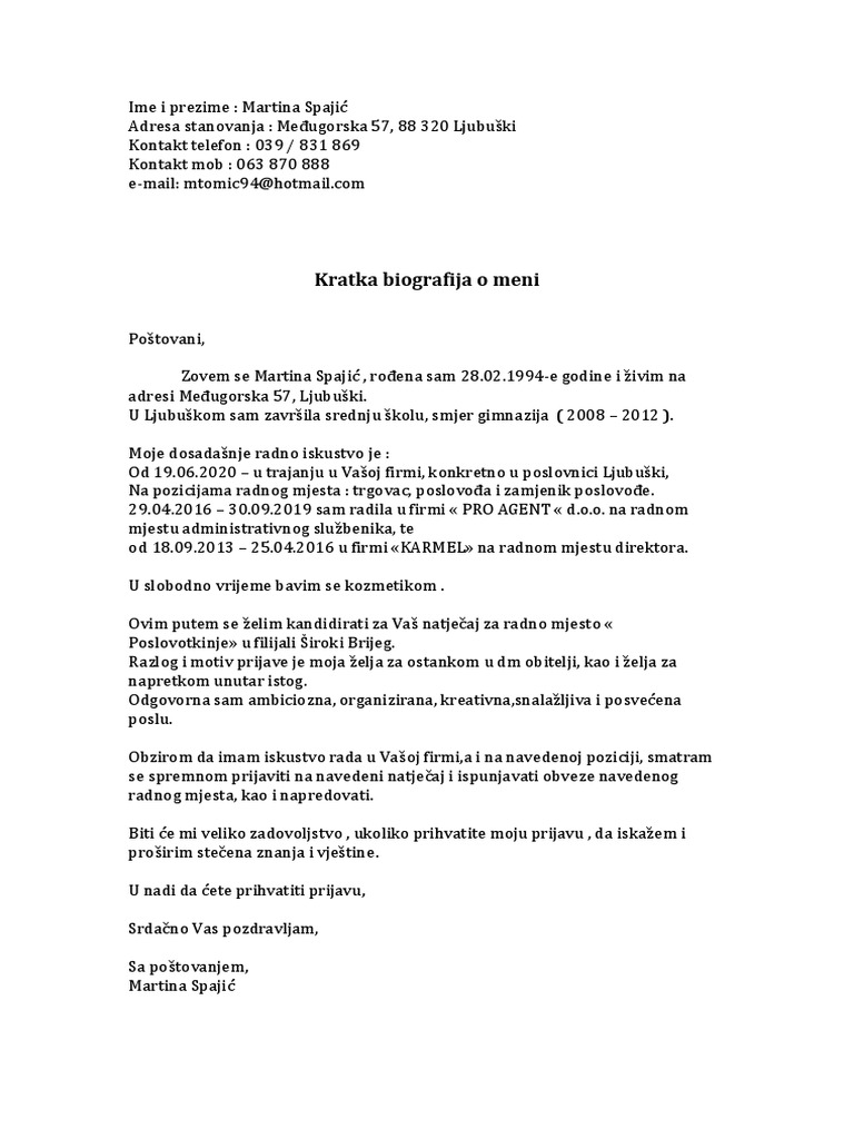 Kratka Biografija PDF | PDF