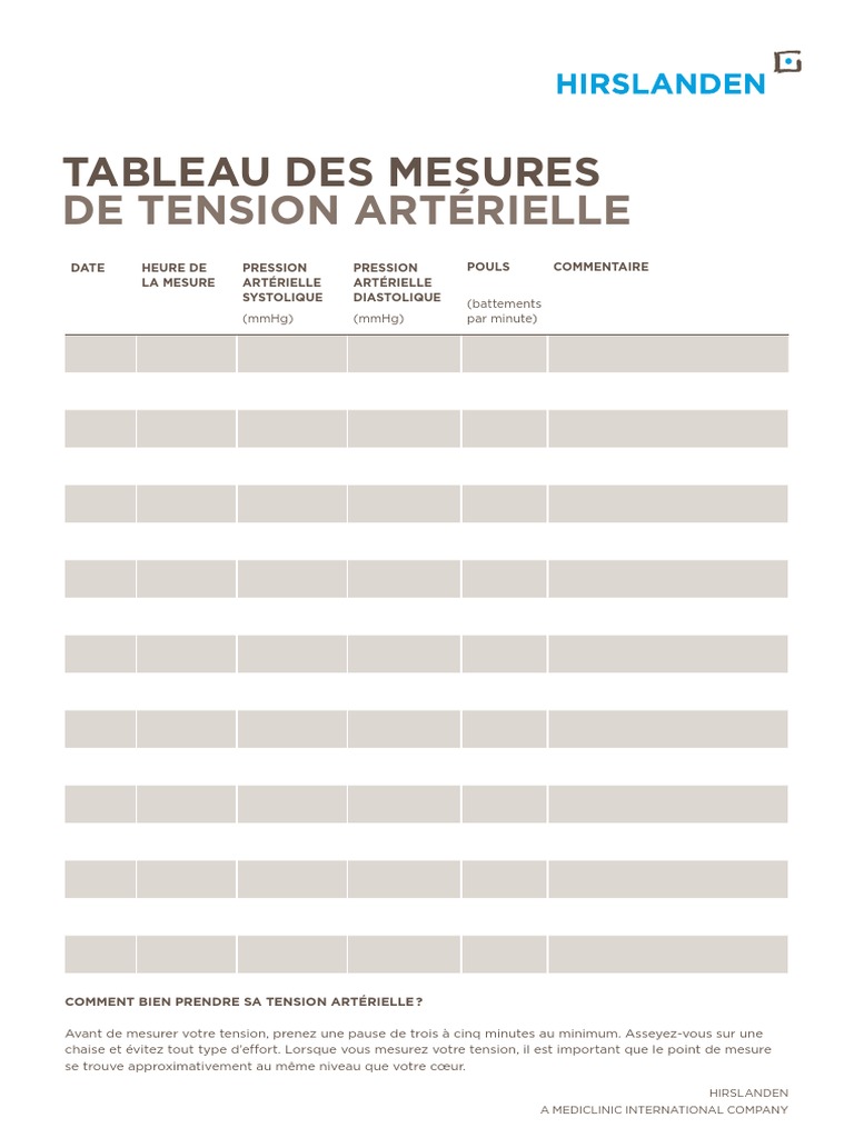 Tableau de Mesure de Tension Artérielle | PDF