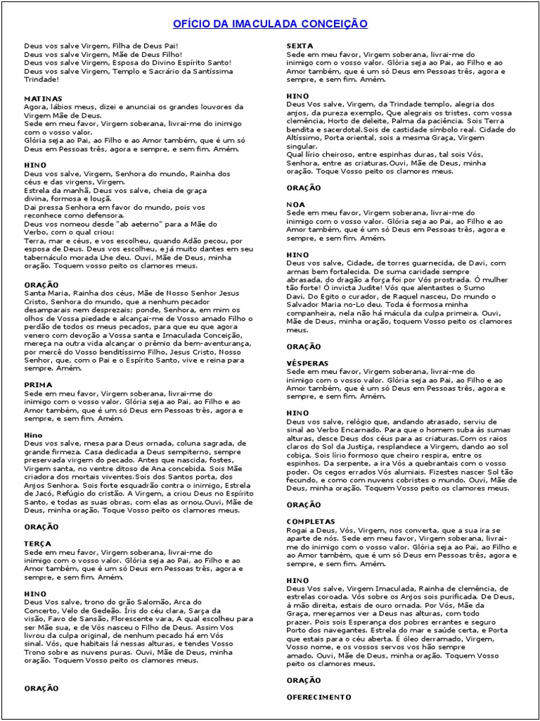 Oficio Da Imaculada Conceicao Pdf Maria Mãe De Jesus Oração