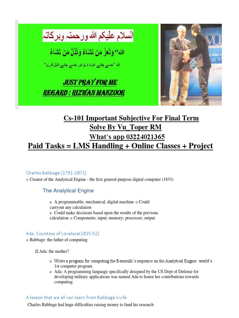 Cs 101 Short Notes Solve By Vu Toper Pdf Computers Technology