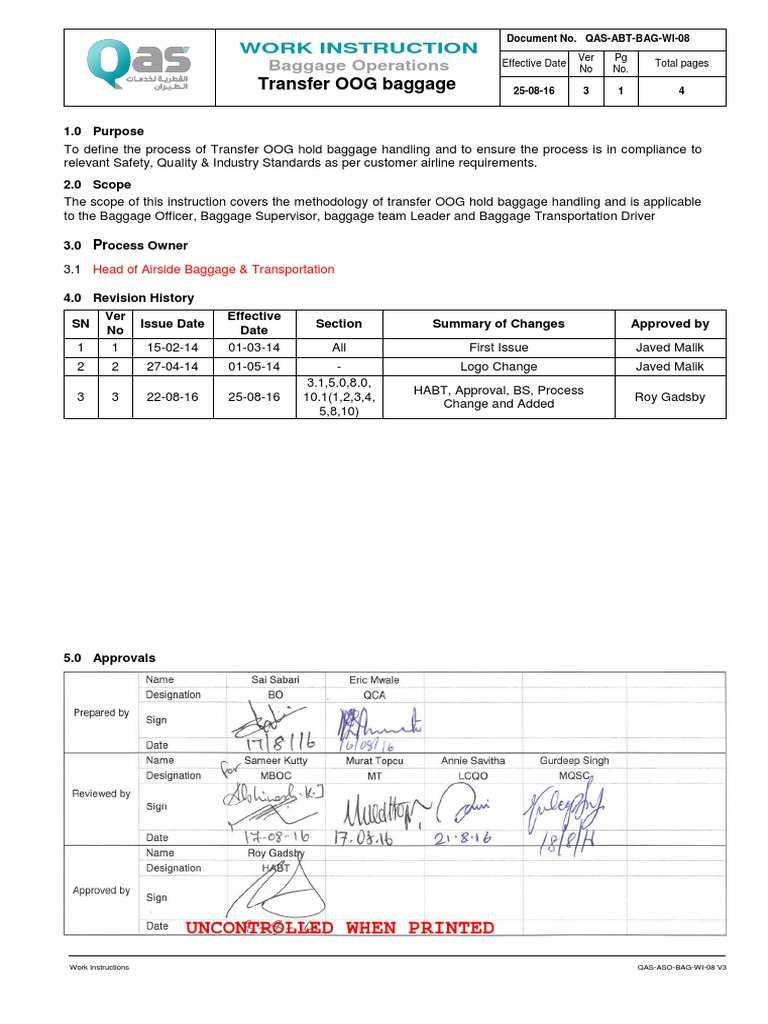 Transfer of OOG Baggage Procedures | PDF