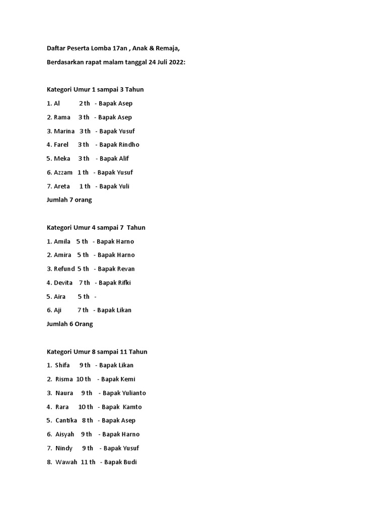 Peserta Lomba, Hadiah, Dan Estimasi Teknis Waktu Lomba 17an | PDF