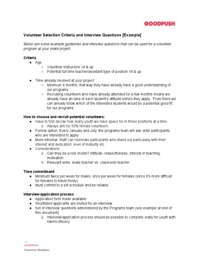 Goodpush Volunteer Selection and Interview | PDF