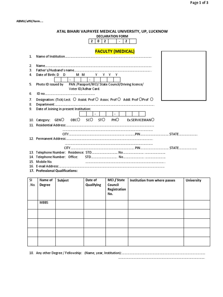 Medical Faculty Declaration Form | PDF