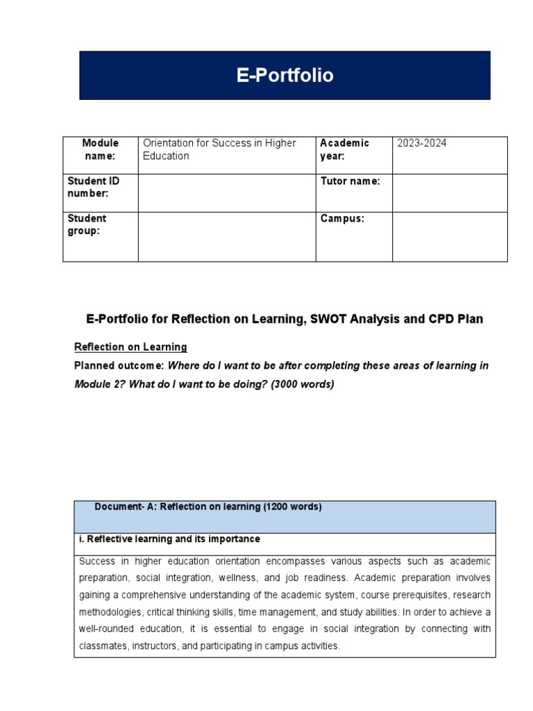 E-Port Doc A | PDF | Reflective Practice | Learning