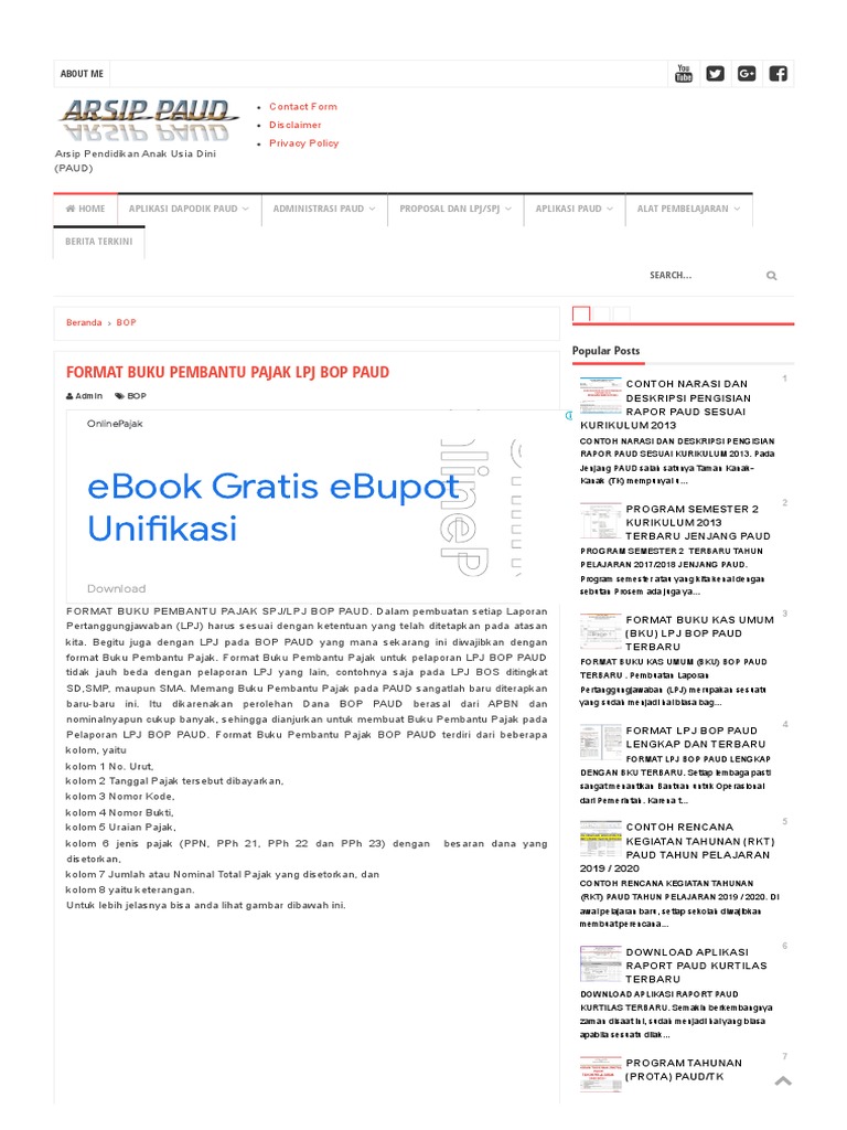 Format Buku Pembantu Pajak LPJ Bop Paud - Arsip Paud | PDF