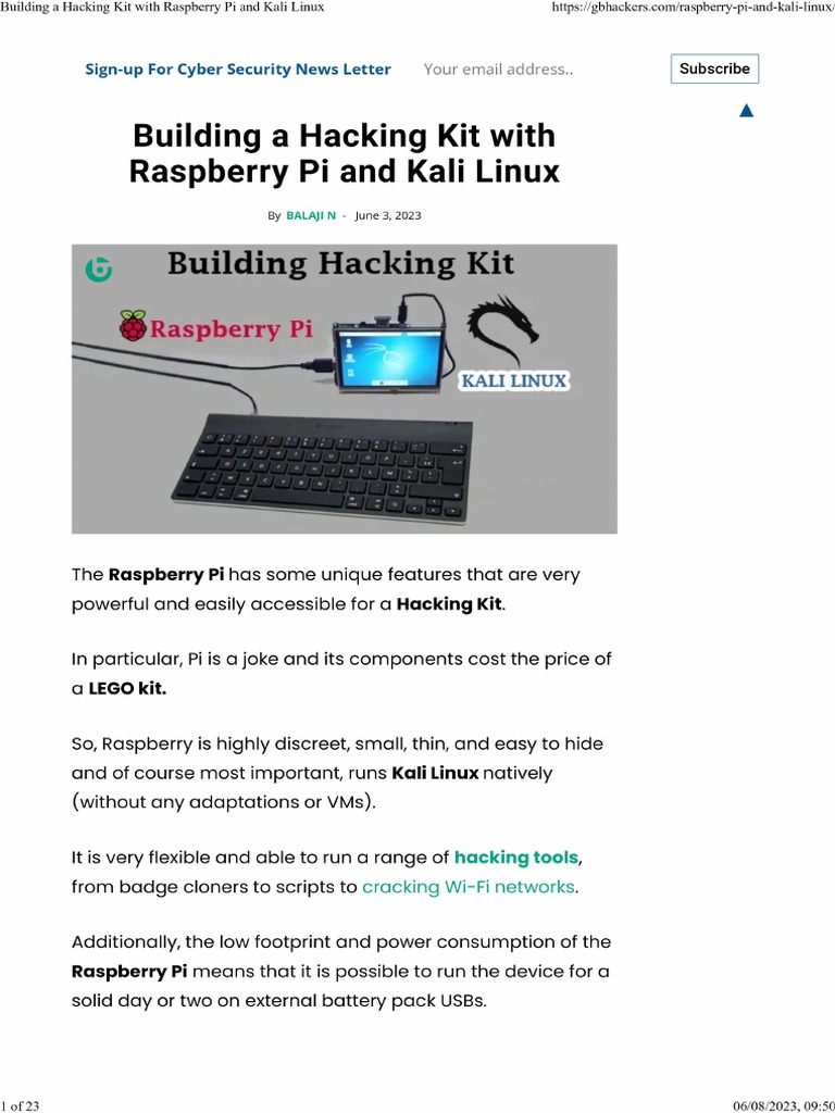 Building A Hacking Kit With Raspberry Pi and Kali Linux | PDF