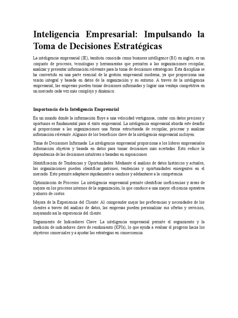 Inteligencia Empresarial | PDF | Inteligencia de negocios | Bases de datos