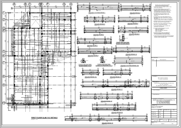First Floor Slab and Beams R.C Details | PDF