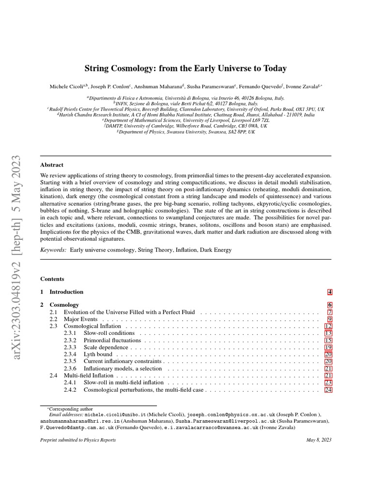 String Cosmology Cicoli Pdf