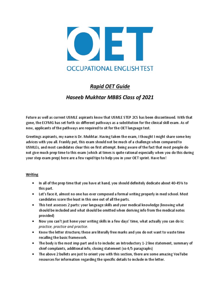 OET Guide | PDF | Career & Growth