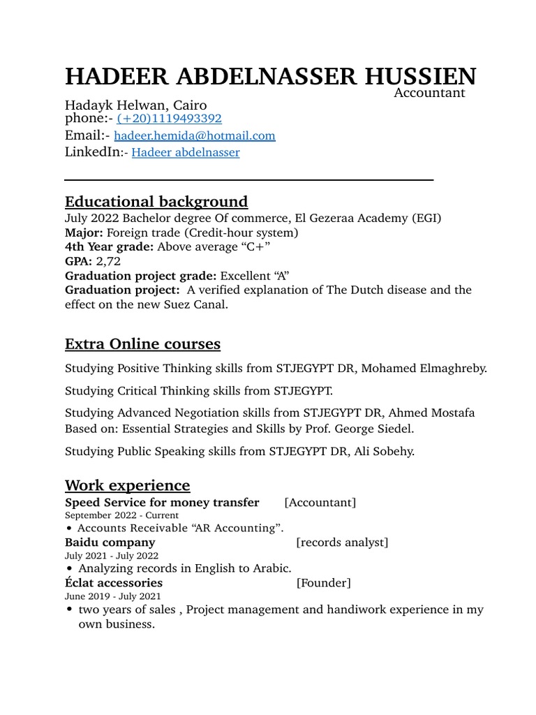 Hadeer Abdelnasser CV | PDF