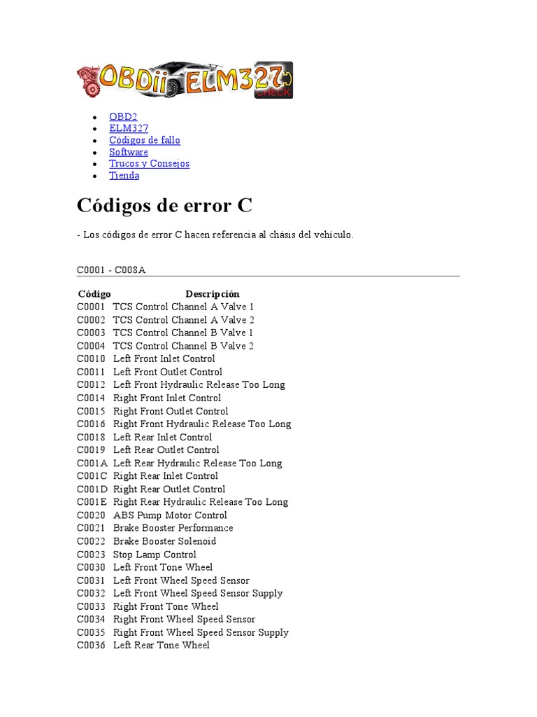 Codigo Fallas C | PDF | Brake | Anti Lock Braking System