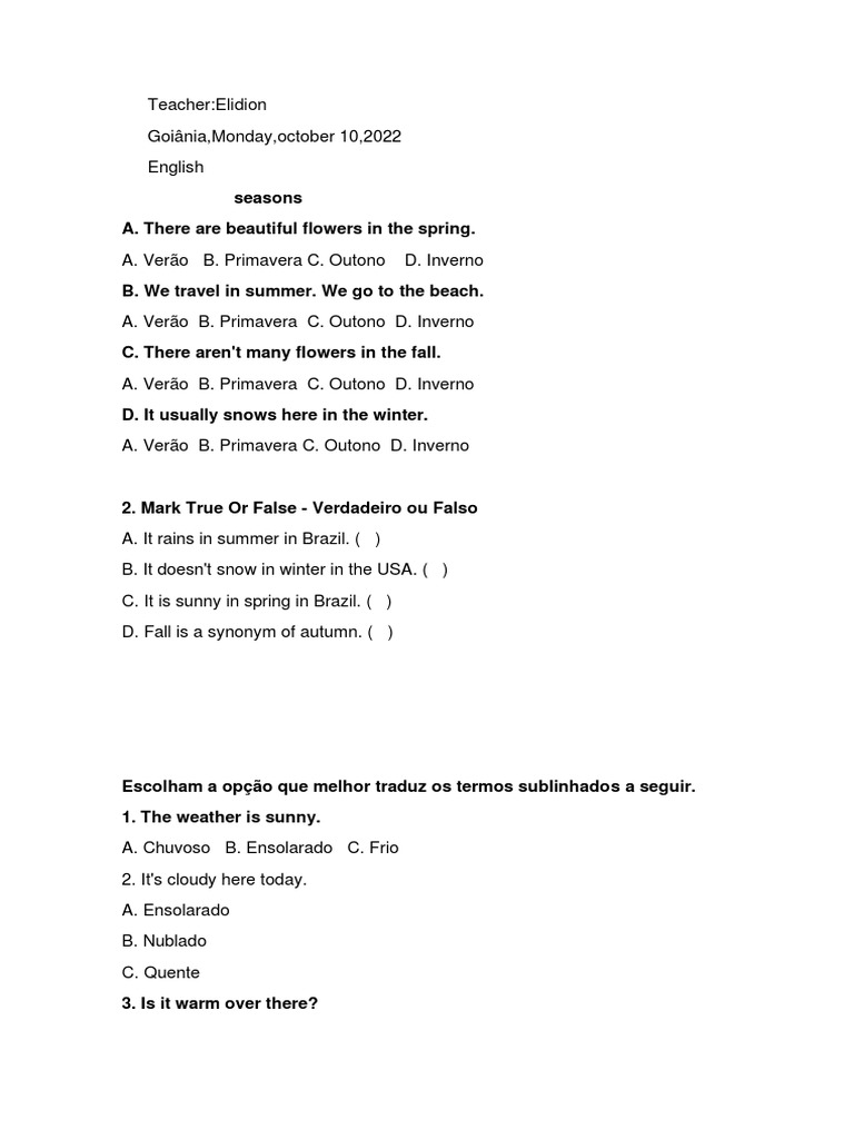 Atividade De Inglês 2ºano 4ºbimestre Pdf