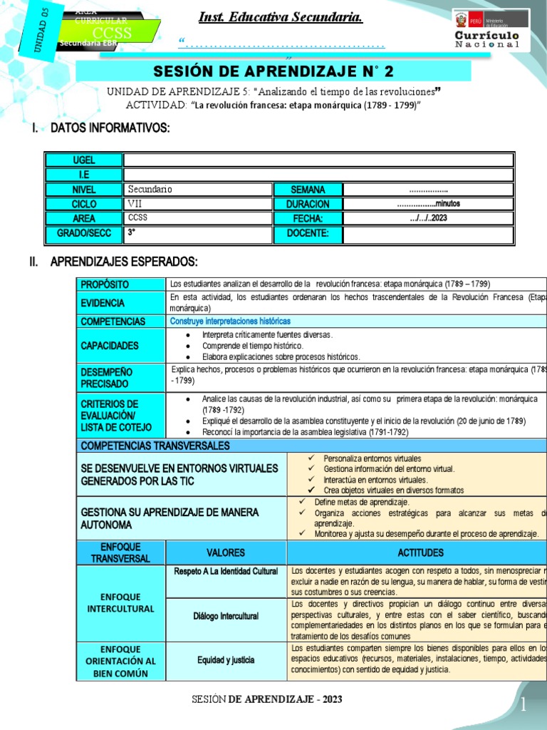 Sesion CCSS 3° Sec-Semana 02 Uni 5 | PDF