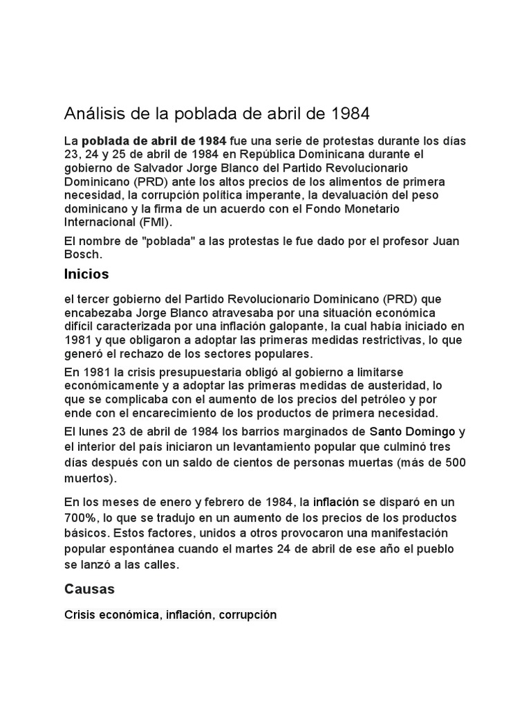 Análisis de la poblada de abril de 1984 | PDF