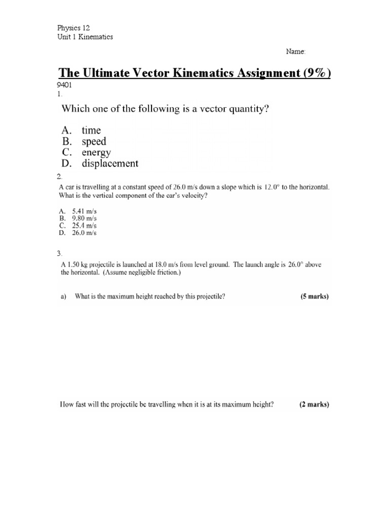 Physics 12 Kinematics Assignment | PDF | Technology & Engineering