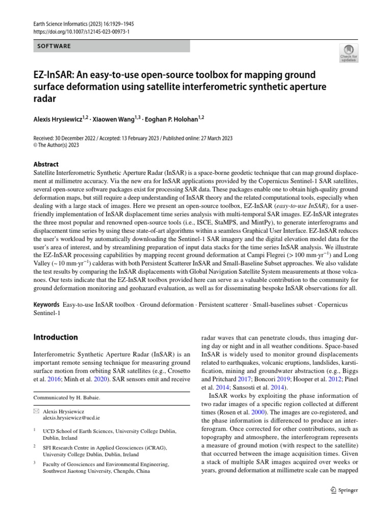 Ez Insar: An Easy To Use Open Source Toolbox For Mapping Ground Surface Deformation Using ...
