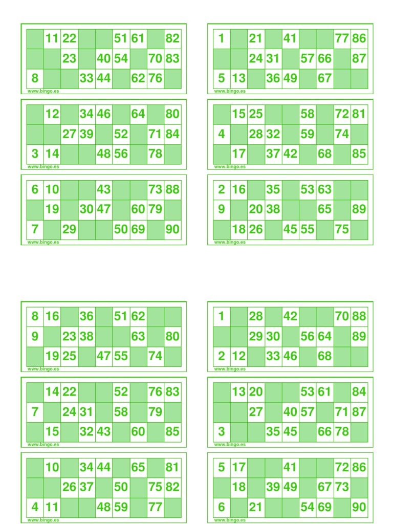 Cartones de Bingo Verdes | PDF