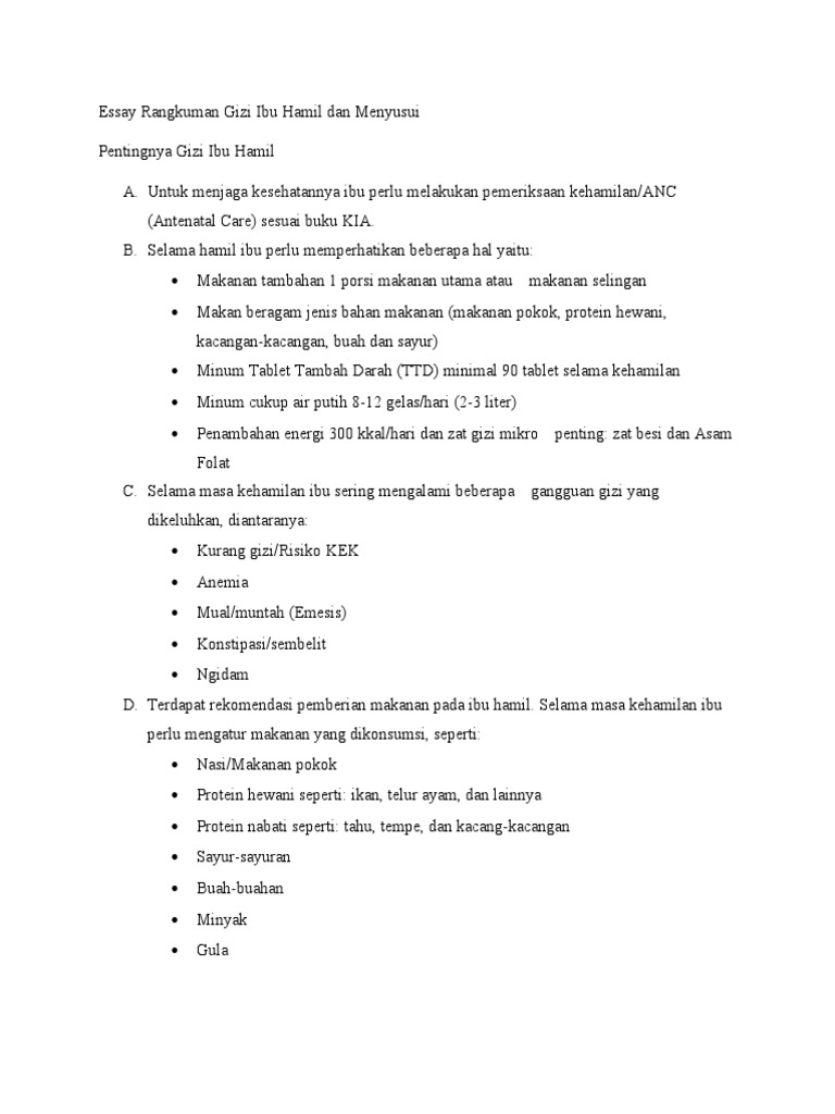 Essay Rangkuman Gizi Ibu Hamil Dan Menyusui | PDF