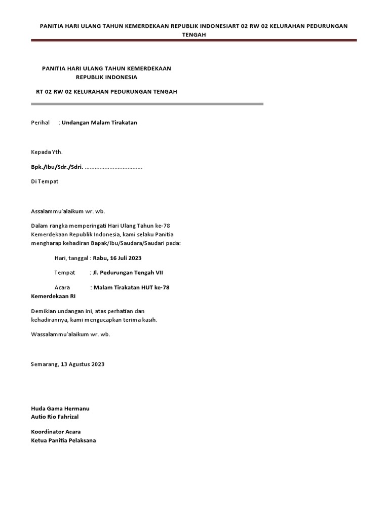 Undangan Malam Tirakatan Nofix | PDF