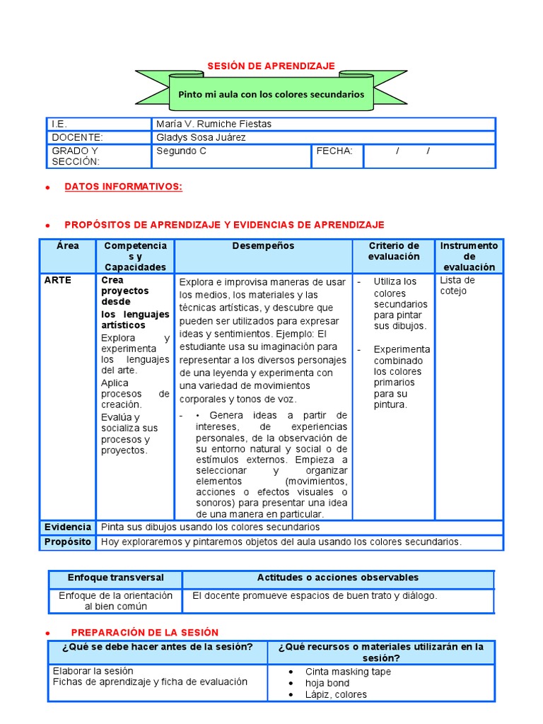 2º E2 S3 Sesion D5 Arte Pinto Mi Aula de Colores Secundarios | PDF ...