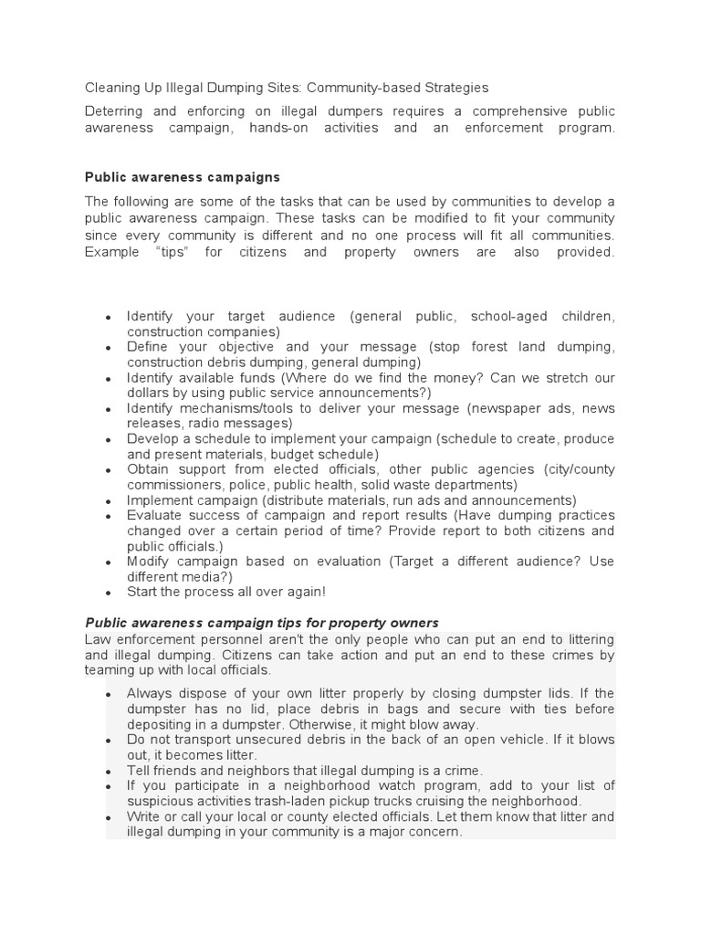 Cleaning Up Illegal Dumping Sites | PDF