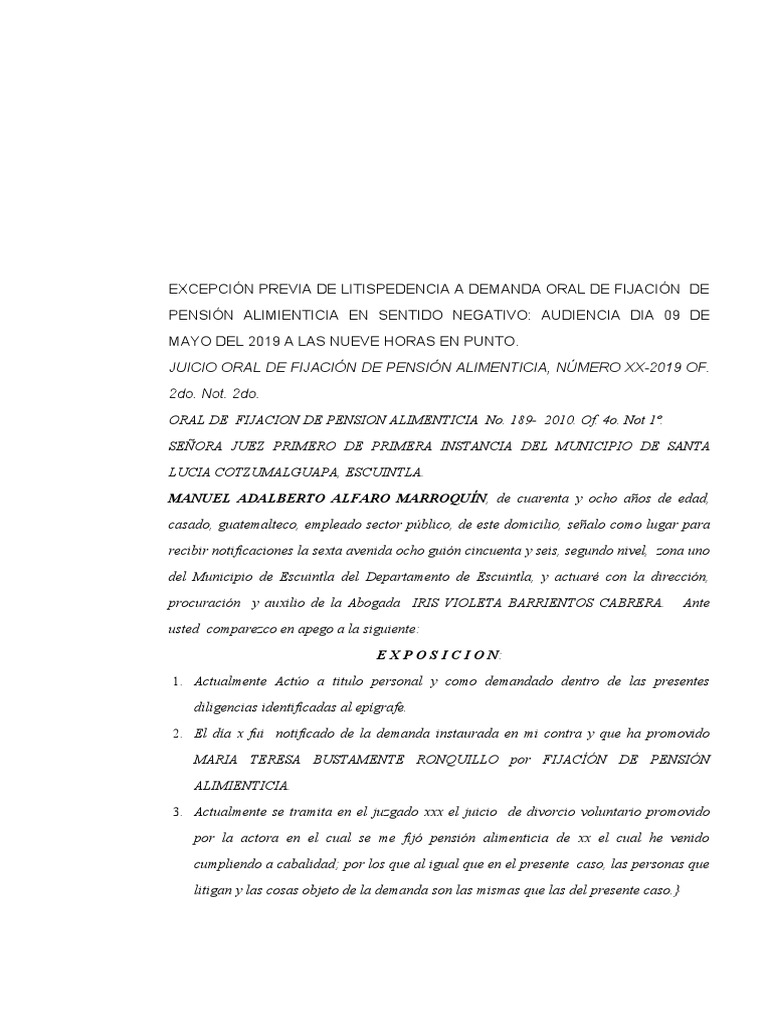 Excepción Previa de Litispendencia | PDF | Demanda judicial | Estoppel ...