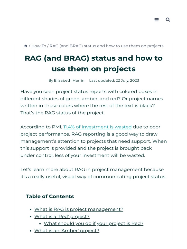 RAG Status Guide for Project Management | PDF | Color | Red