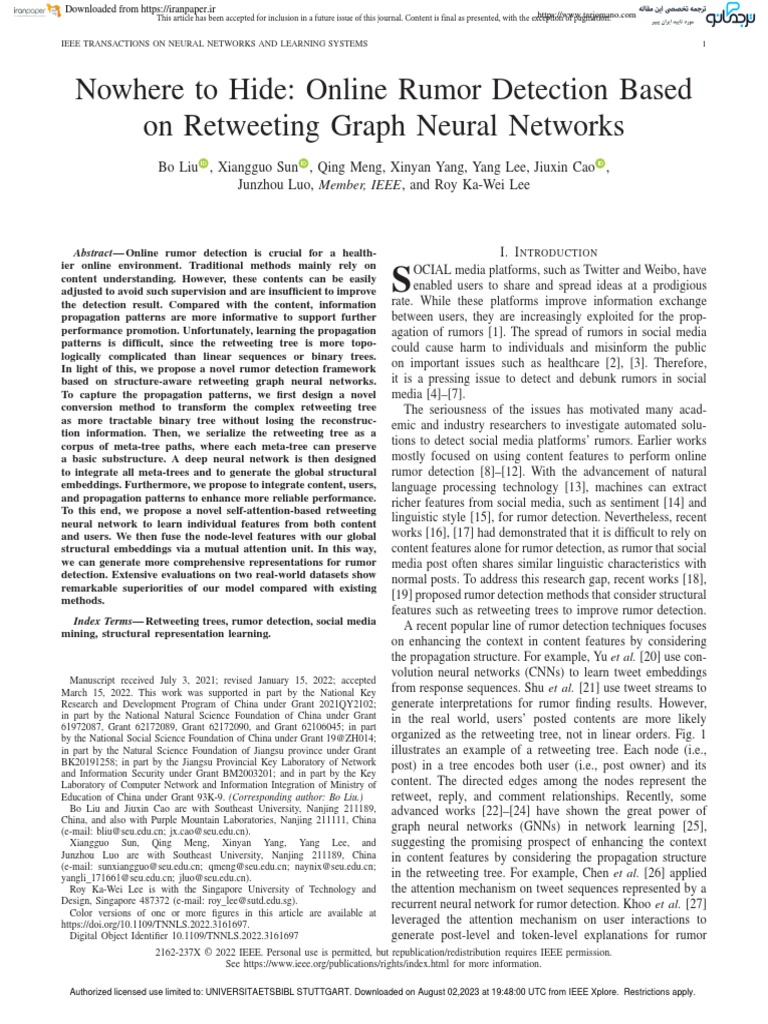 2023 Nowhere To Hide Online Rumor Detection Based On Retweeting Graph Neural Networks | PDF ...